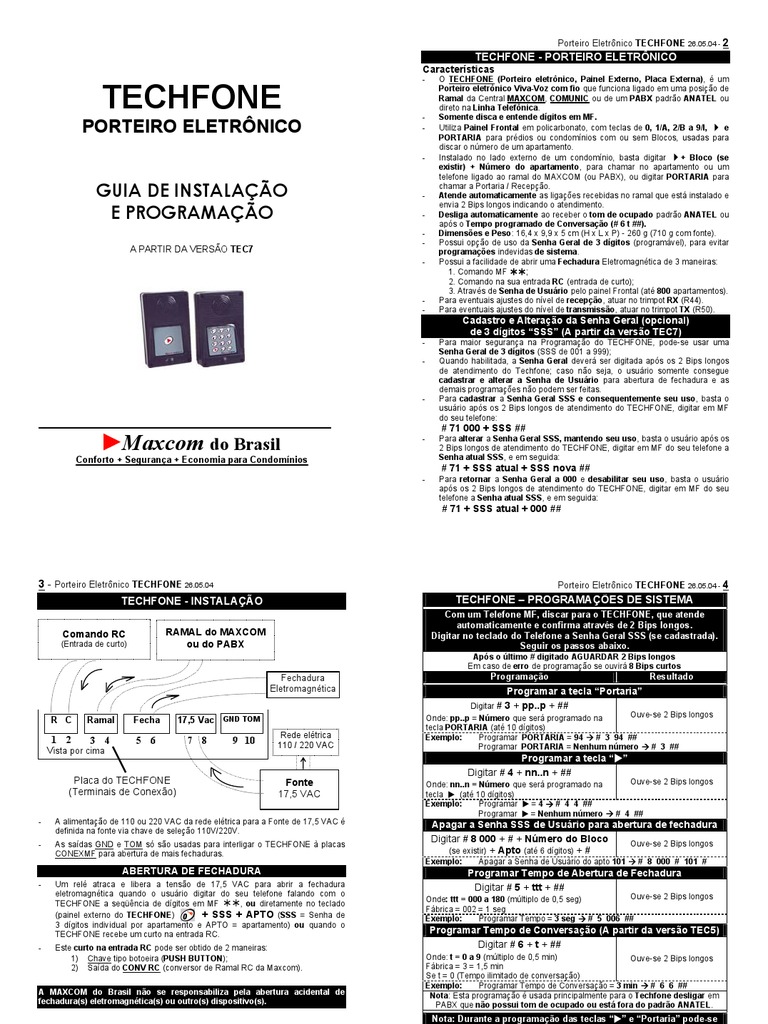 Guia - Techfone - Instalao - 26.05.04 | Telefone | Eletrônicos