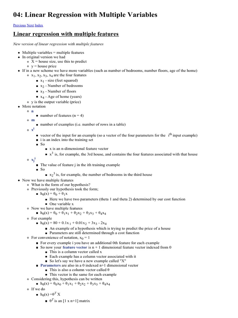 Linear Regression With Multiple Features | PDF | Matrix (Mathematics) | Loss Function