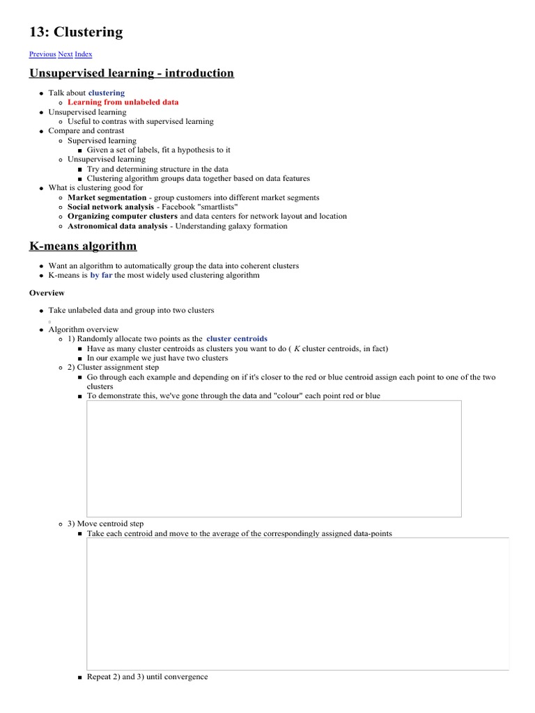 13: Clustering: Unsupervised Learning - Introduction | PDF | Cluster Analysis | Mathematical ...
