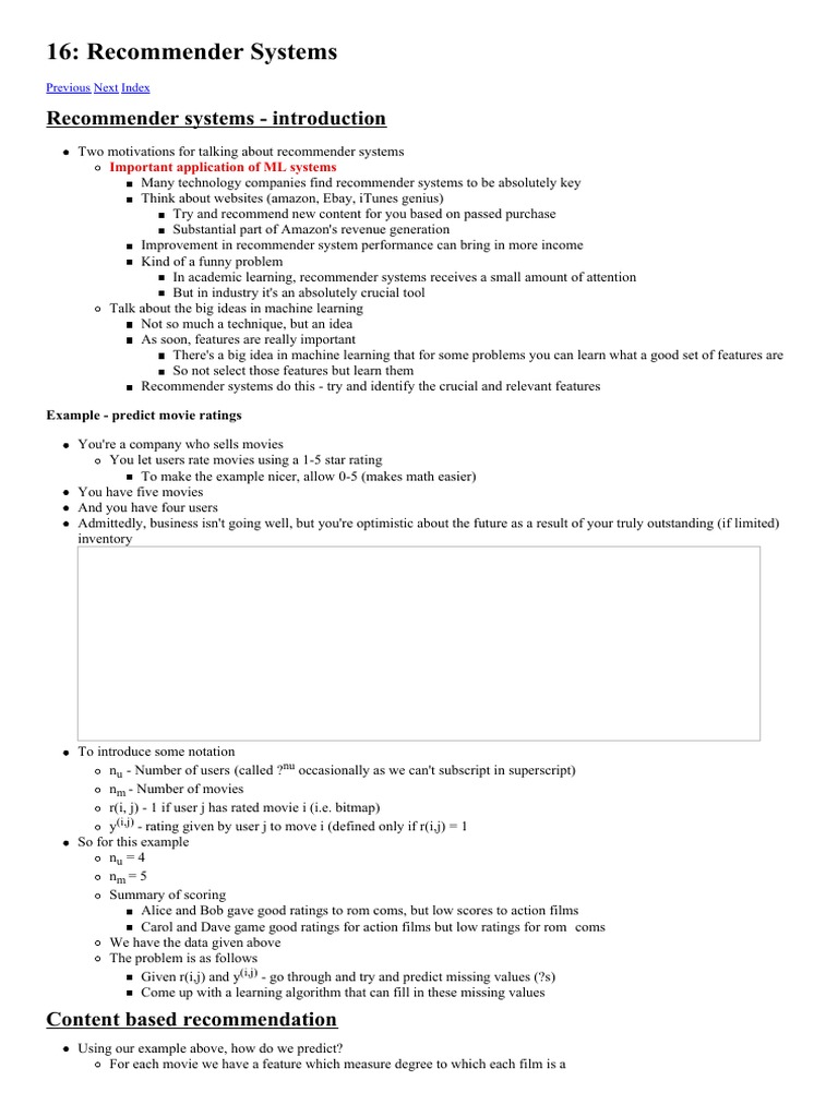 16 Recommender Systems PDF | PDF | Matrix (Mathematics) | Mathematical ...