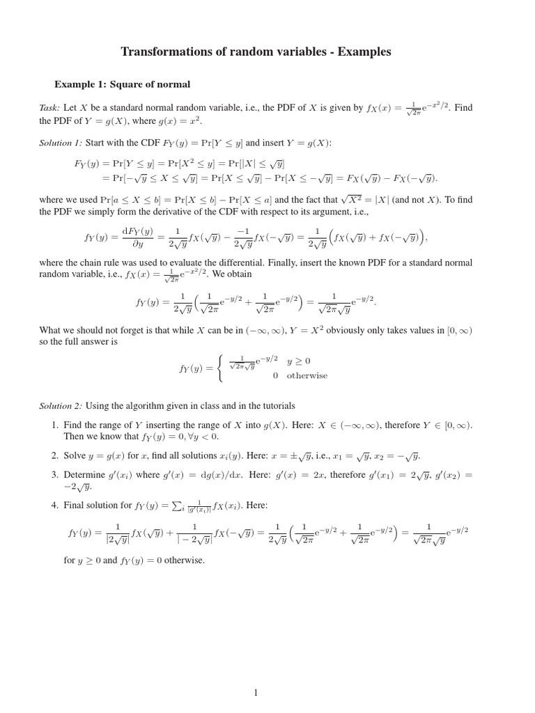 Transformations of Random Variables - Examples: Example 1: Square of ...