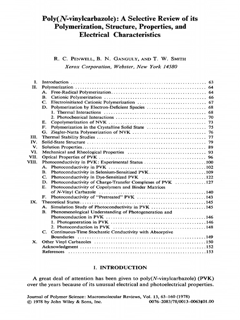 Poly (N.vinylcarbazole) A Selective Review of Its Polymerization ...
