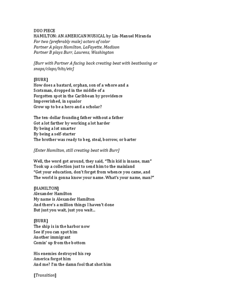 Hamilton Duo | PDF | Hamilton (Musical) | Alexander Hamilton