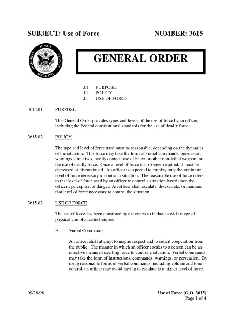 US Park Police - General Order On Use of Force | Download Free PDF ...
