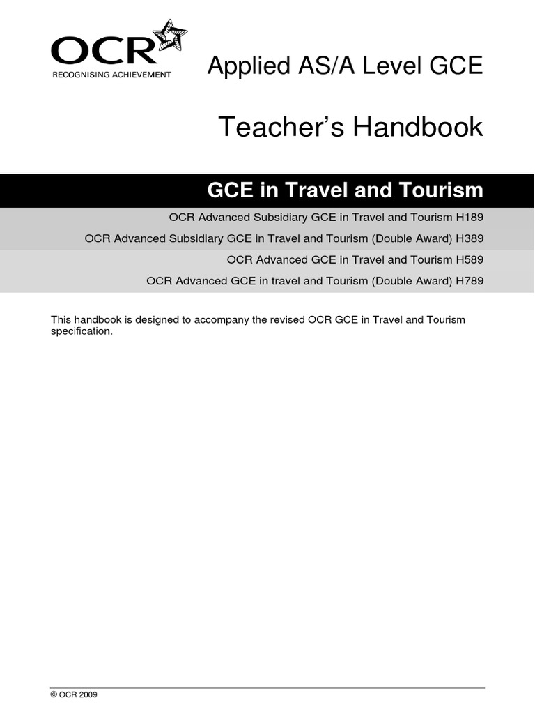 OCR Applied A Level Travel and Tourism Handbook | Download Free PDF ...