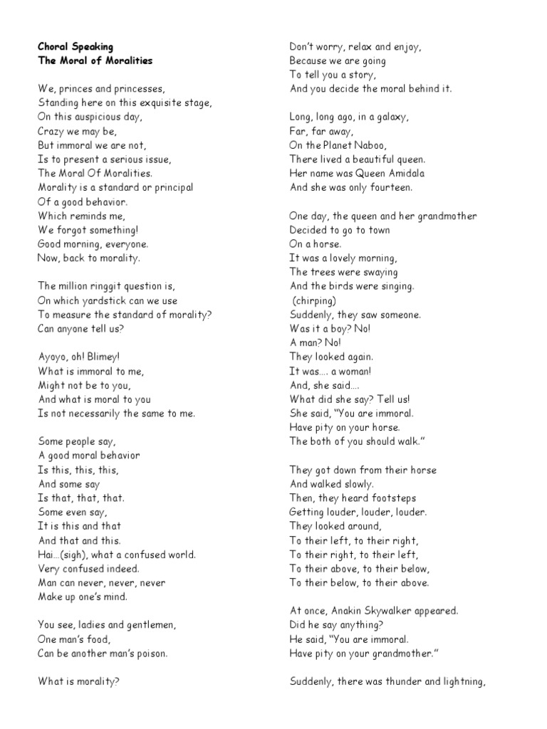 Choral Speaking Script For Primary School | PDF