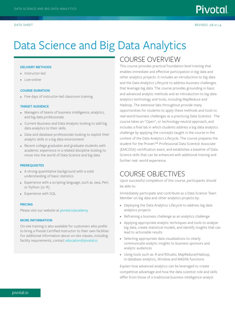 Data Science and Big Data Analytics: Course Overview | Download Free ...