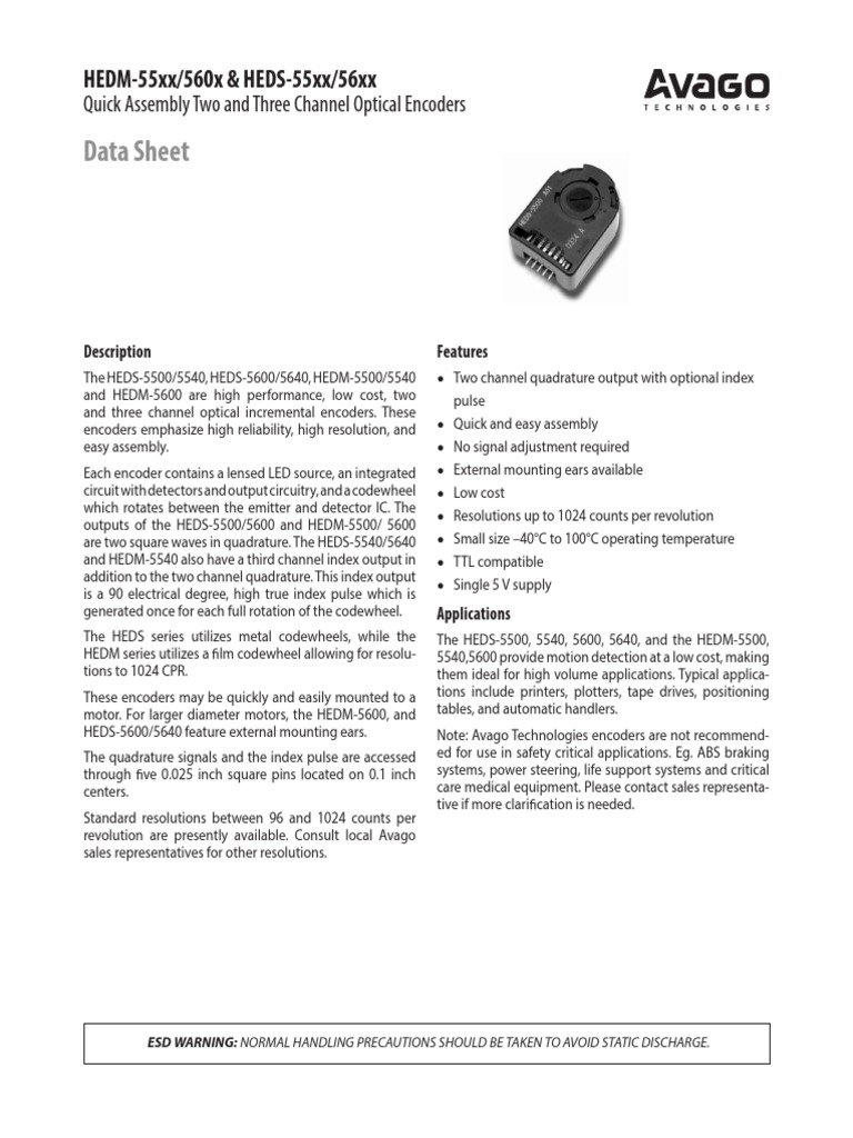 Data Sheet: HEDM-55xx/560x & HEDS-55xx/56xx | PDF | Detector (Radio ...