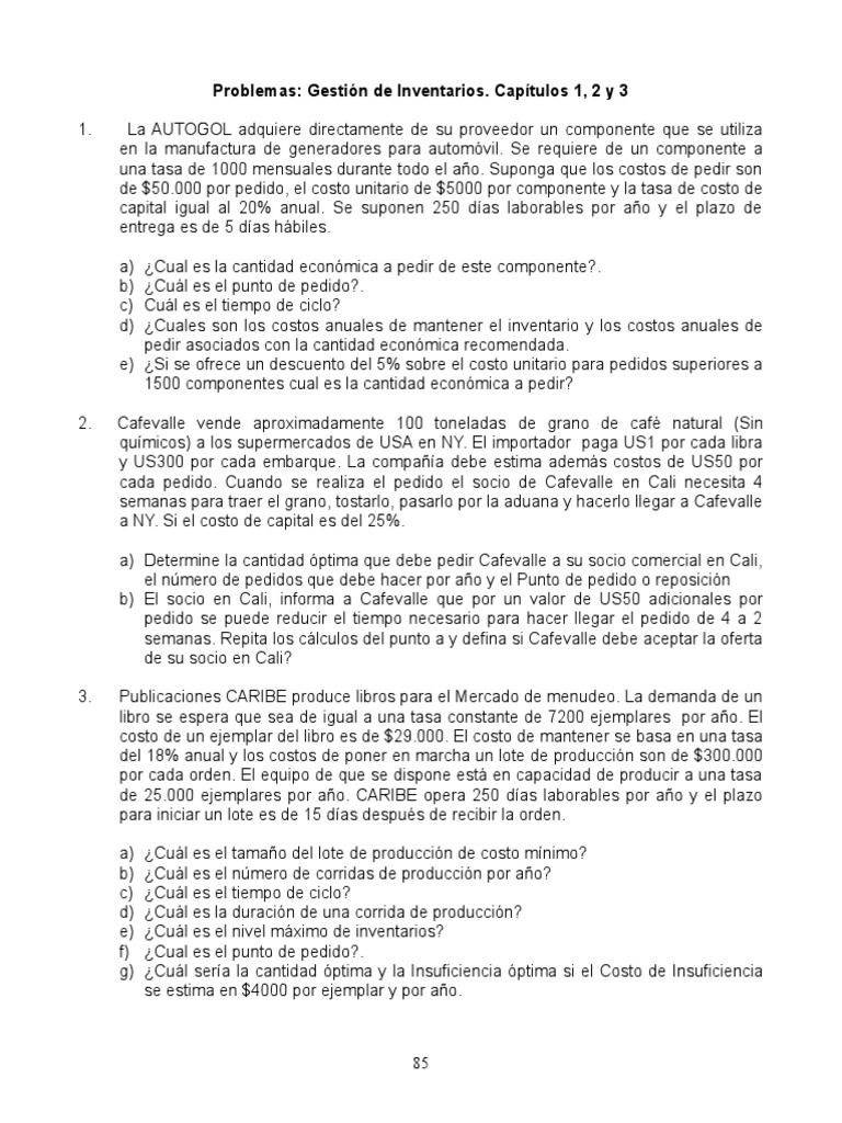 Problemas Operaciones Gestion de Inventarios | PDF | Inventario | Business