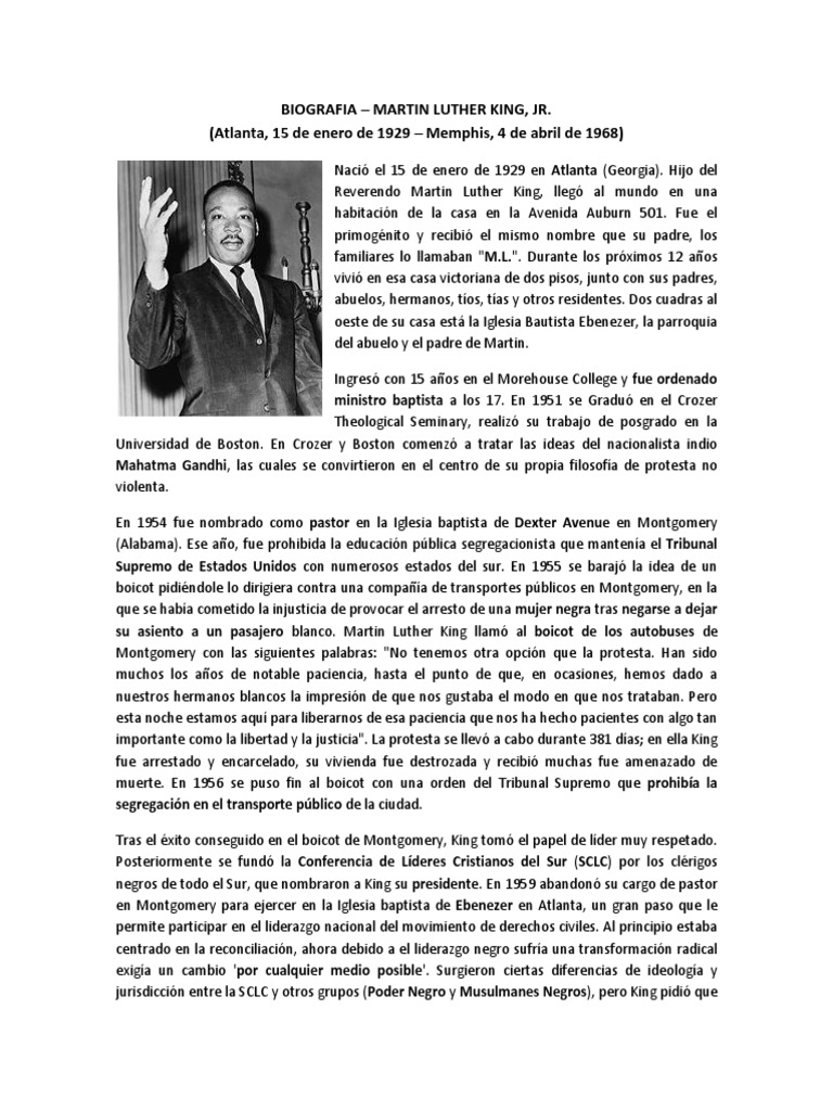 Biografía de Martin Luther King Jr. | PDF | Martin Luther King hijo ...