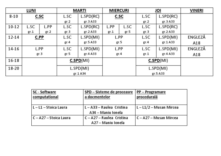 Luni Marti Miercuri JOI Vineri C.SC C.SC | PDF