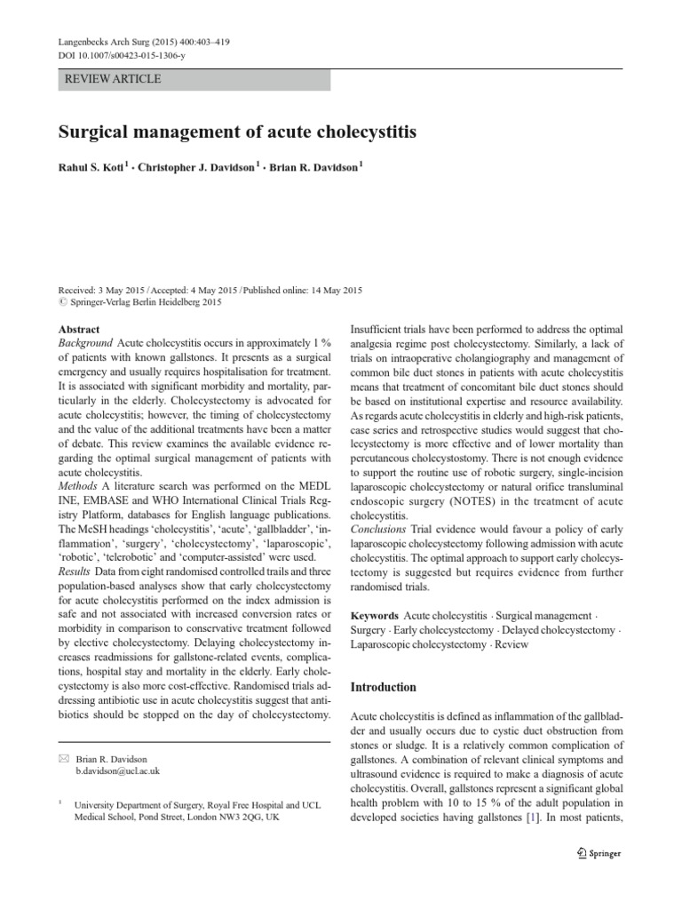 Surgical Management of Acute Cholecystitis | PDF | Gastroenterology ...