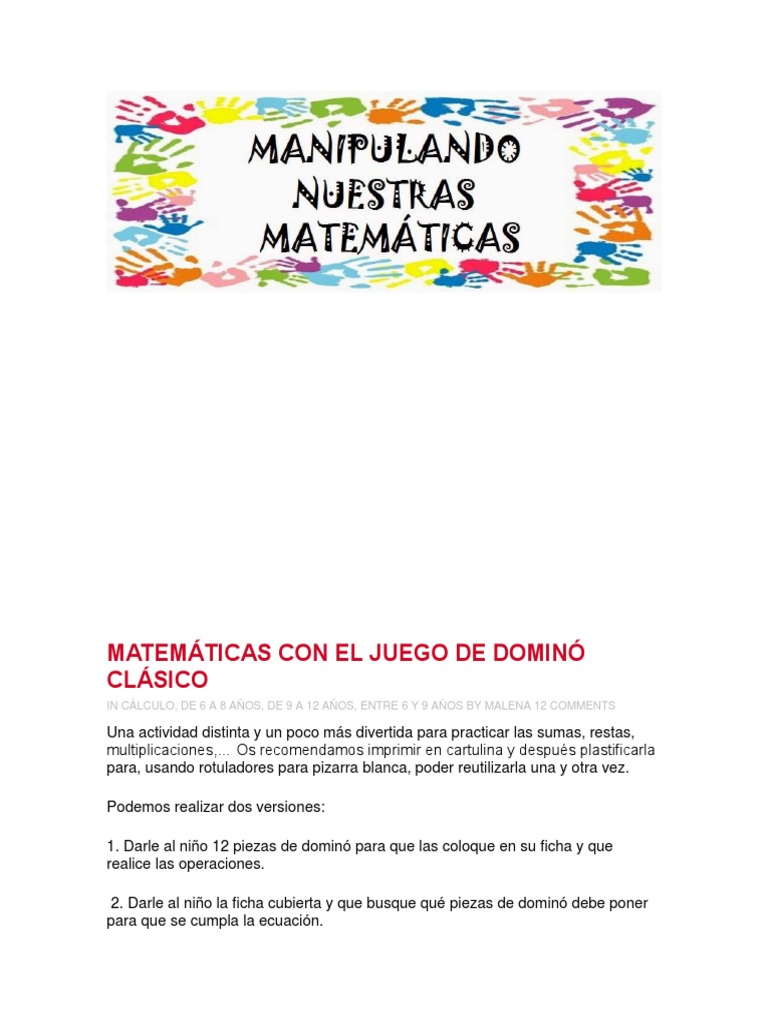 Matemáticas Con El Juego de Dominó Clásico | PDF | Sustracción ...