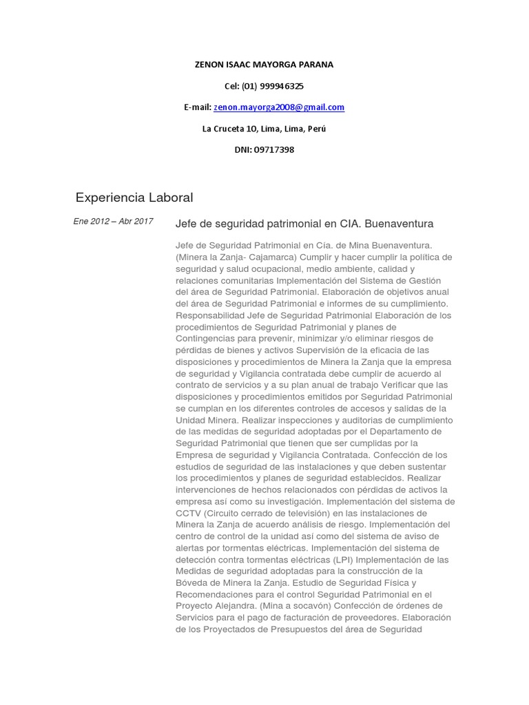 Zenon Isaac Mayorga Parana | PDF | La seguridad | Minería