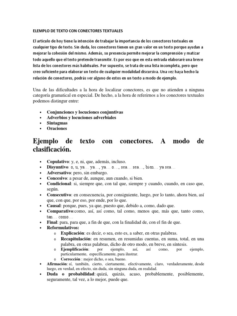 Elemplo de Texto Con Conectores Textuales | Descargar gratis PDF ...