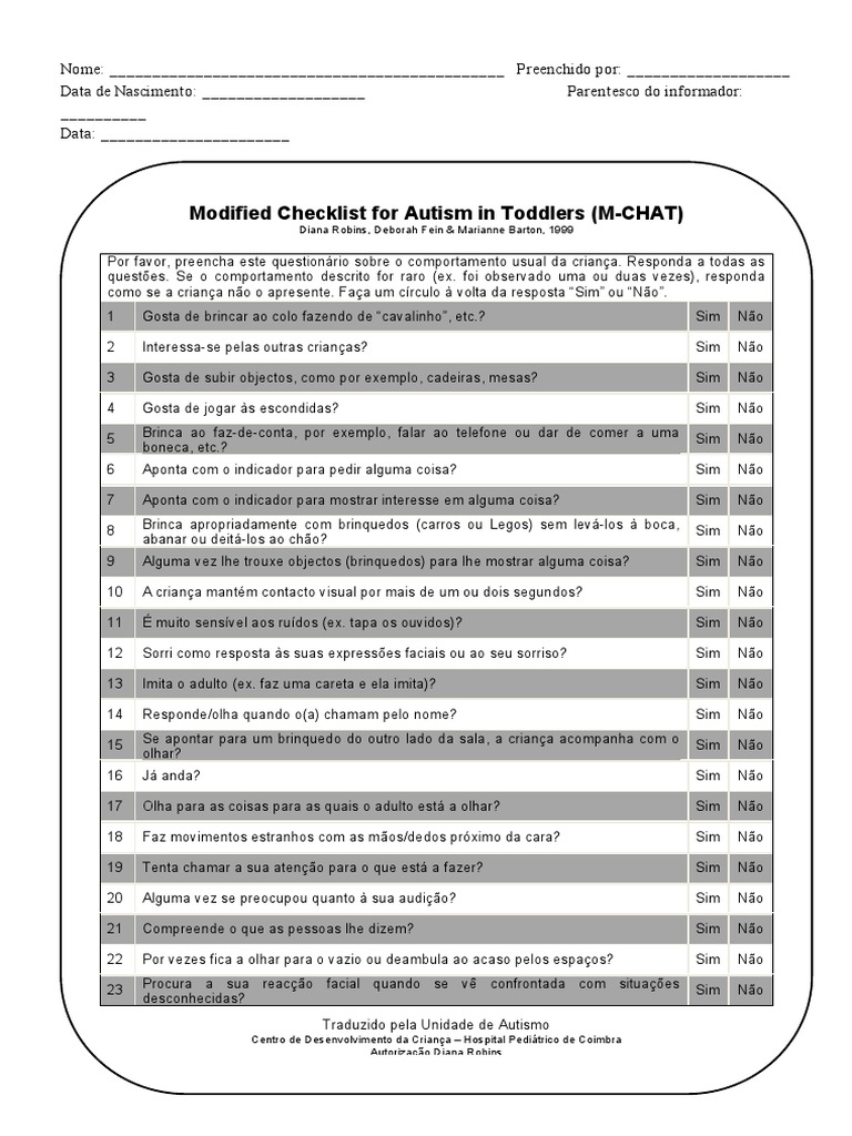 Escala M-Chat Portugues PDF | PDF | Brinquedos | Bem-estar