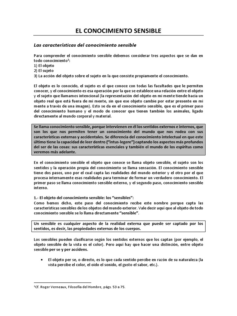 El Conocimiento Sensible e Intelectual | PDF | Percepción | Esencia