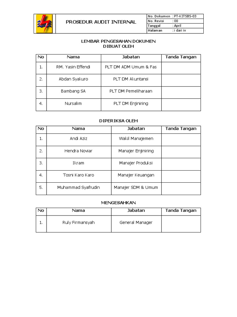 Prosedur Audit Internal PT KITSBS | PDF | Pengelolaan Keuangan & Uang | Bisnis