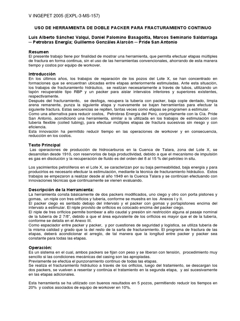 Uso de Herramienta de Doble Packer para Fracturamiento Continuo | PDF ...