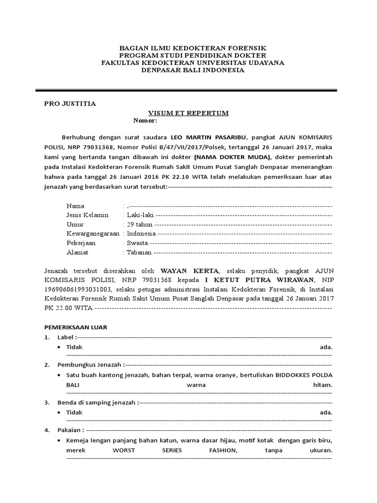 Contoh Visum Jenazah | PDF