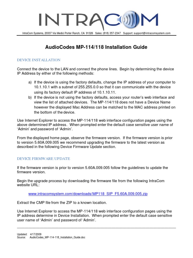 Audio Codes MP-114-118 Installation Guide | PDF | Session Initiation ...