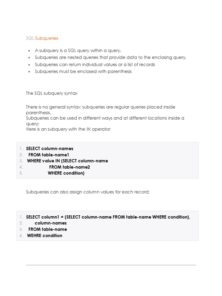 SQL Subqueries | PDF | Data | Data Management