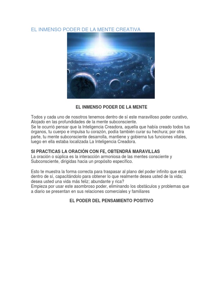 El Inmenso Poder de La Mente Creativa | PDF | Mente | Felicidad El Inmenso Poder de La Mente Creativa | PDF | Mente | Felicidad