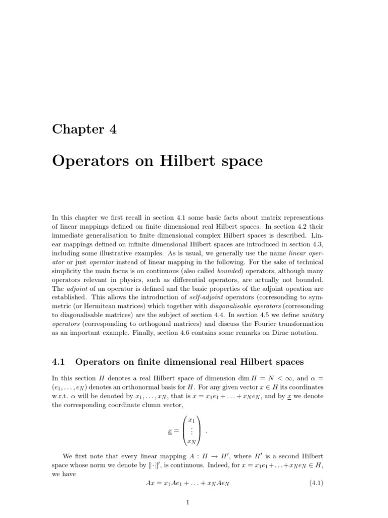 4.1 Operators On Finite Dimensional Real Hilbert Spaces | PDF | Hilbert Space | Eigenvalues And ...