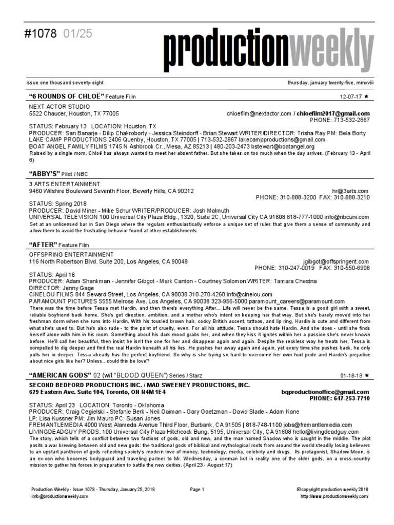 Production Weekly - Issue 1078 - Thursday, January 25, 2018 / 159 ...