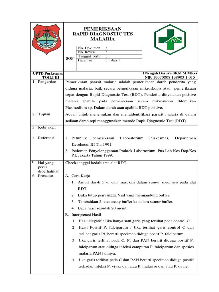 Sop Pemeriksaan RDT | PDF