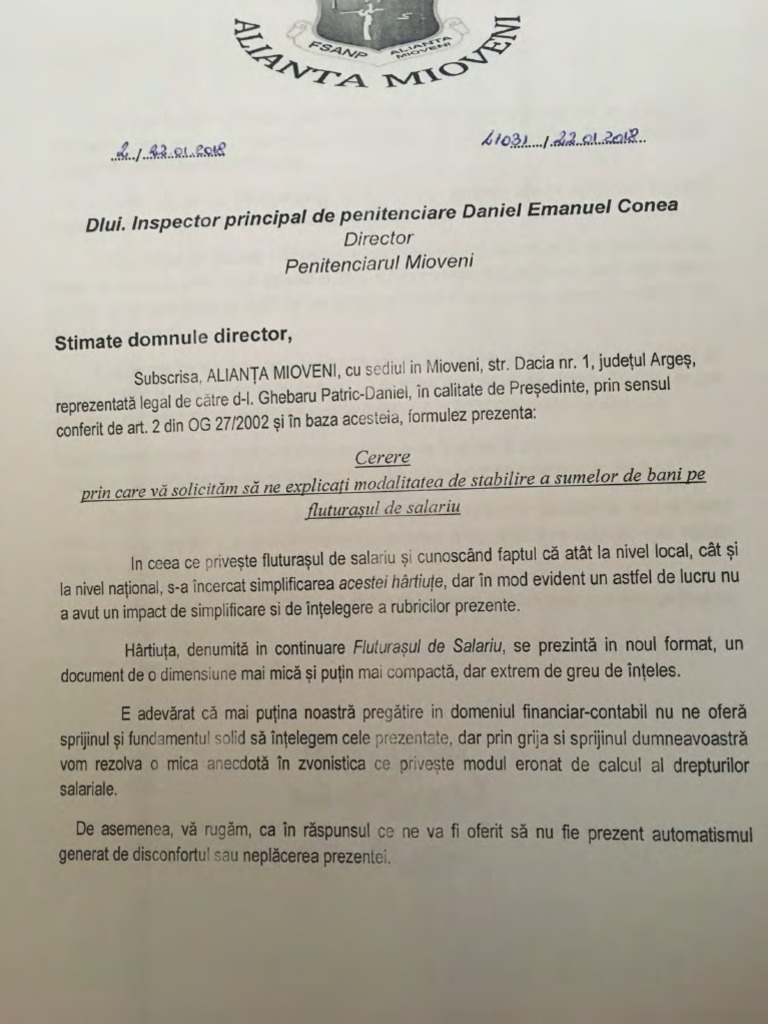 Adresa Sindicat Mioveni Salarizare | PDF