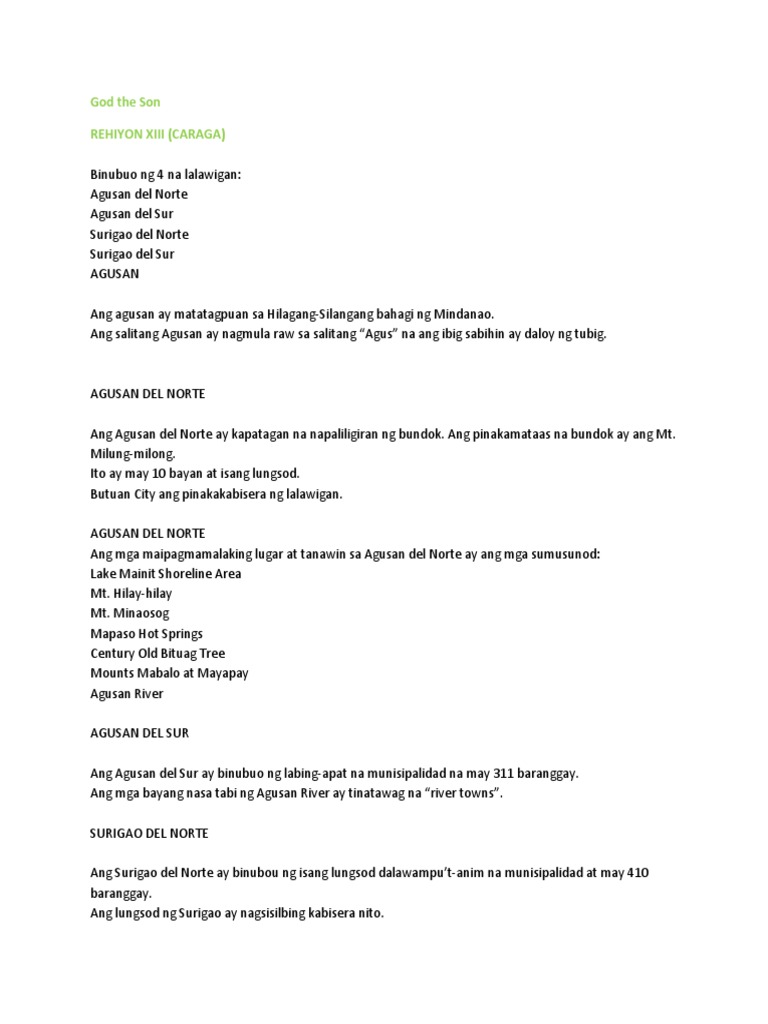 Rehiyon Xiii Caraga | PDF