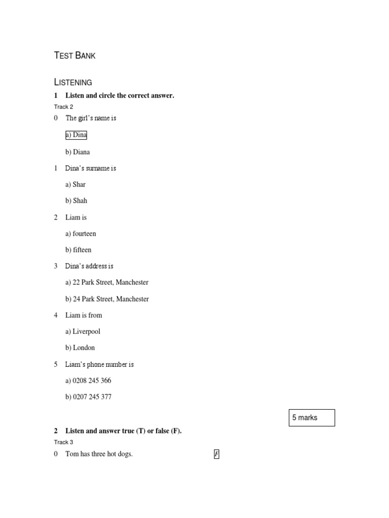 1 Listen and Circle The Correct Answer.: Track 2 | PDF | Leisure ...