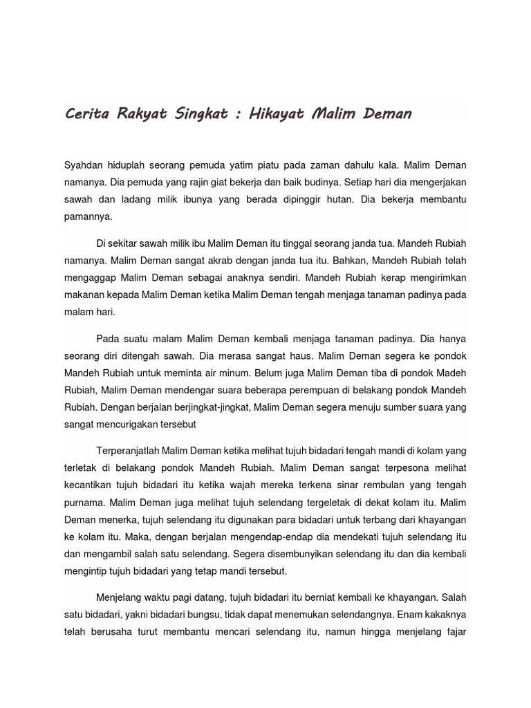 Cerita Rakyat Singkat | PDF