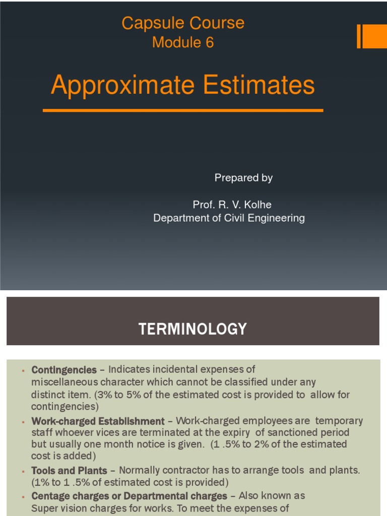 Approximate Estimates Methods | PDF | Water Supply | Building