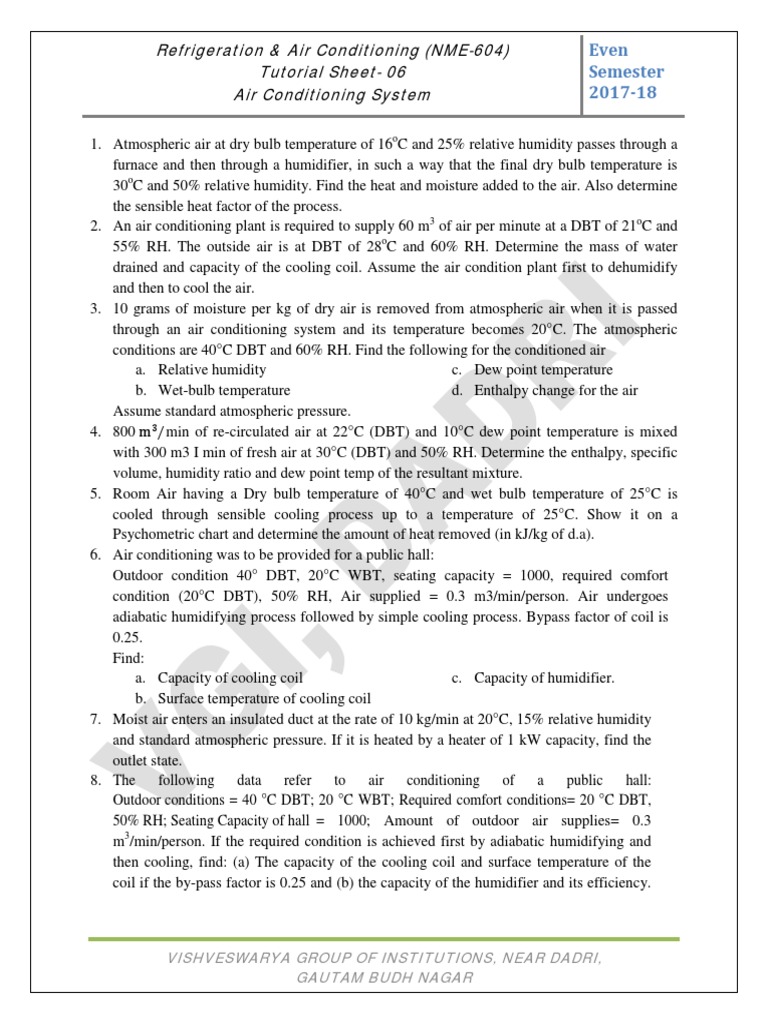 Practice Problems On Air Conditioning System | PDF | Relative Humidity ...