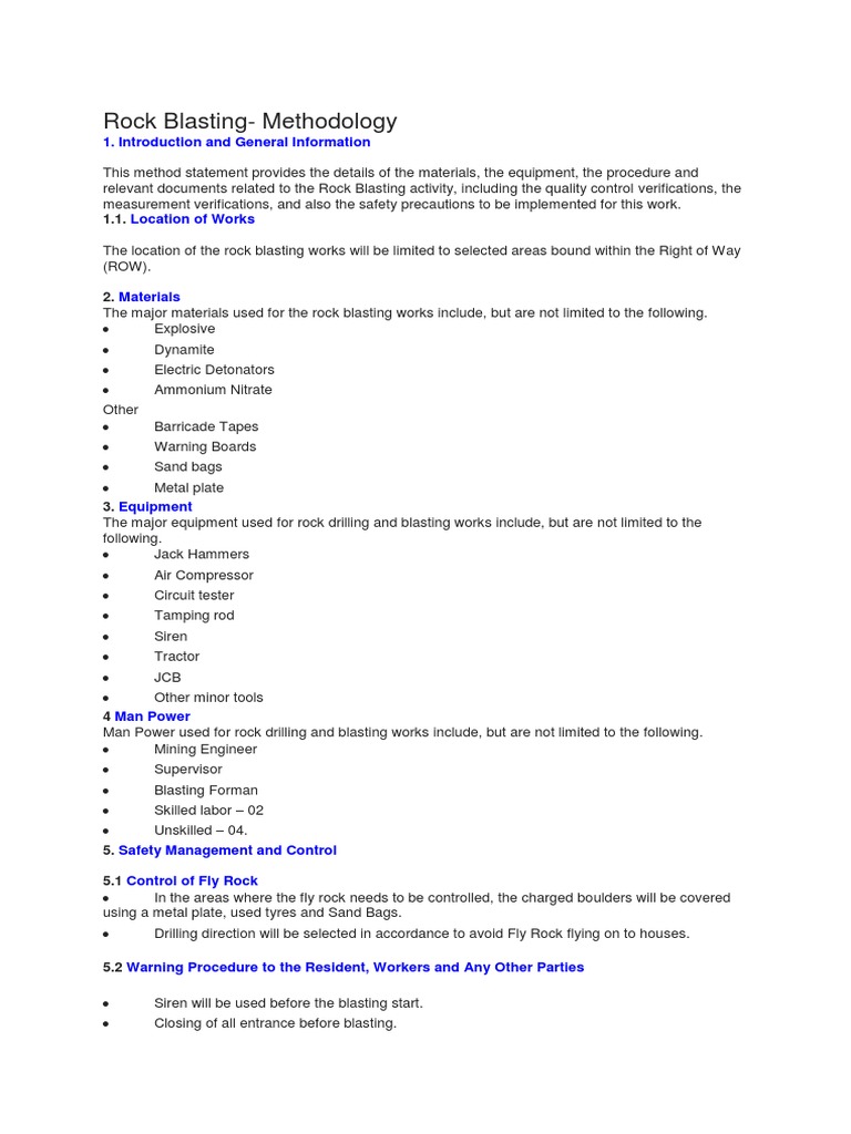 Rock Blasting Methodology Pdf Nature