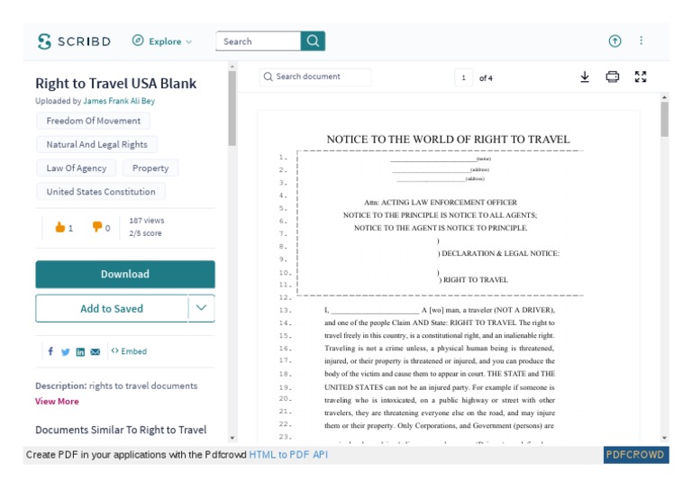 WWW Scribd Com Document 322935510 Right To Travel USA Blank | PDF ...