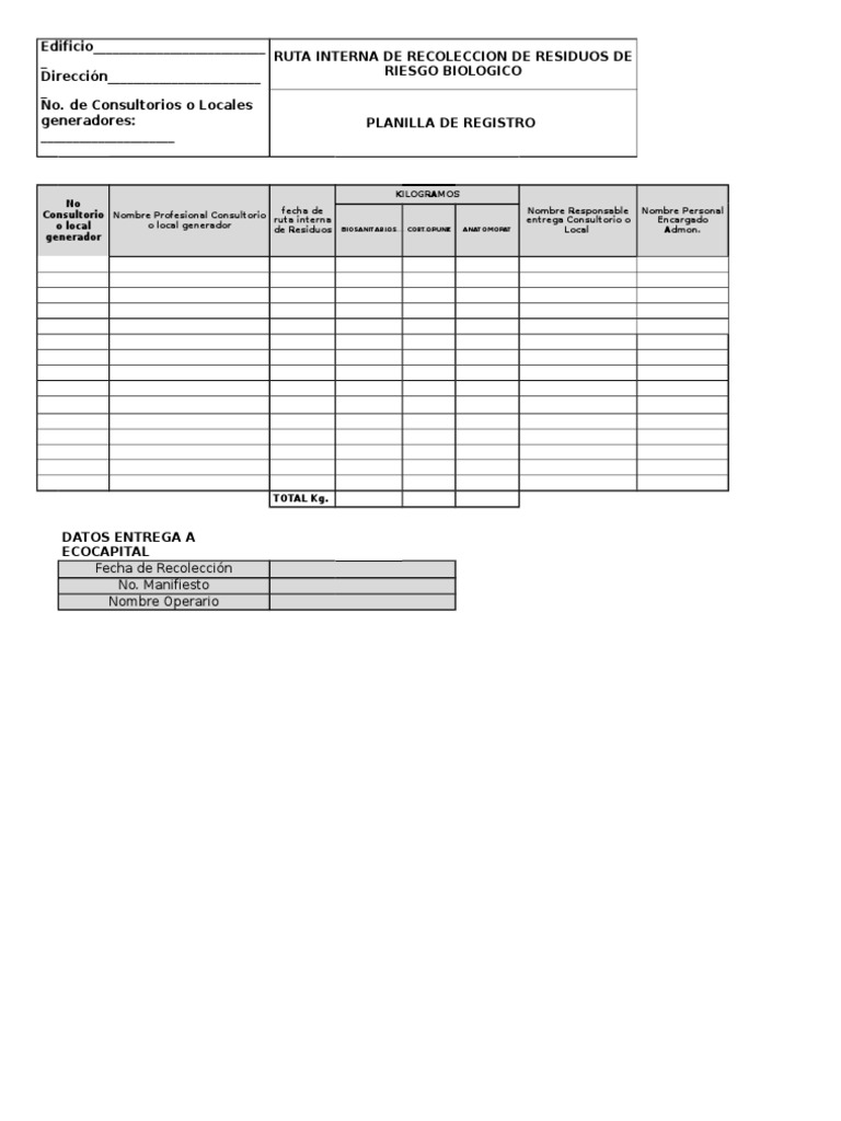 Planilla Pesaje de Residuos Multisuarios | PDF