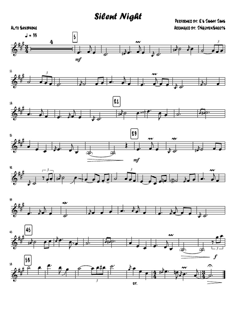 Silent Night (Alto Sax).pdf | Saxophone | Elementary Organology