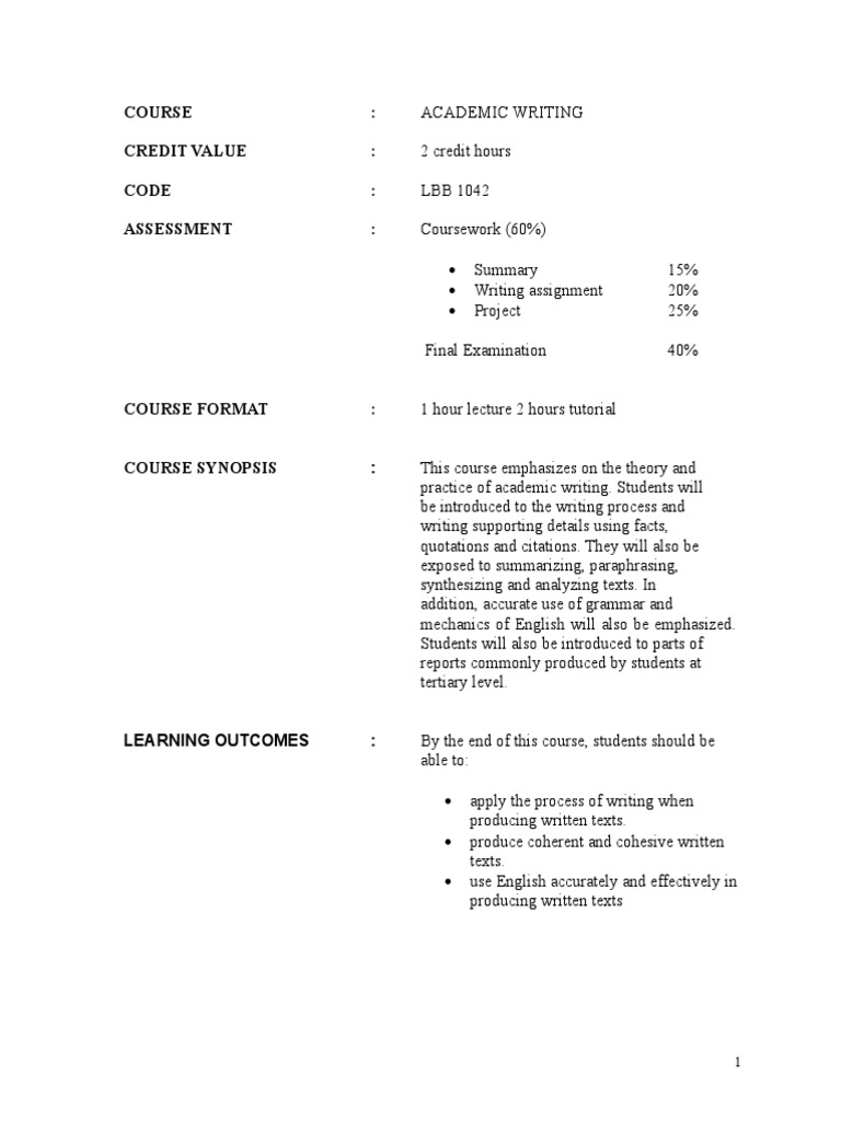 Academic Writing - Course Schedule | PDF | Educational Assessment ...
