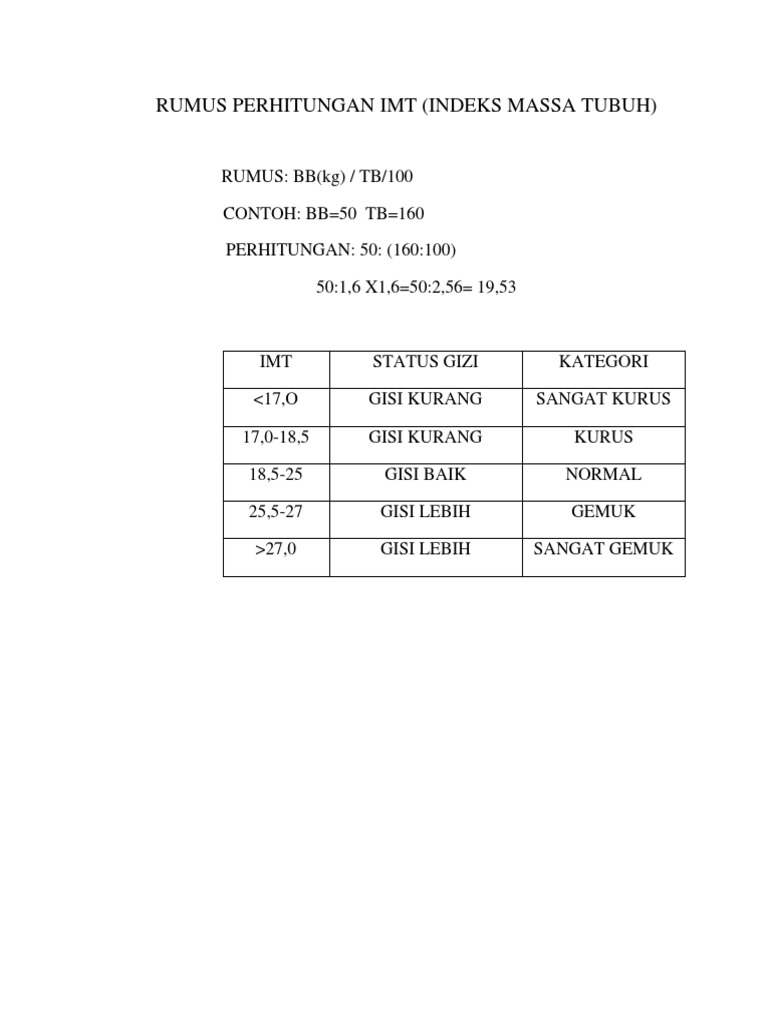 Rumus Perhitungan Imt | PDF