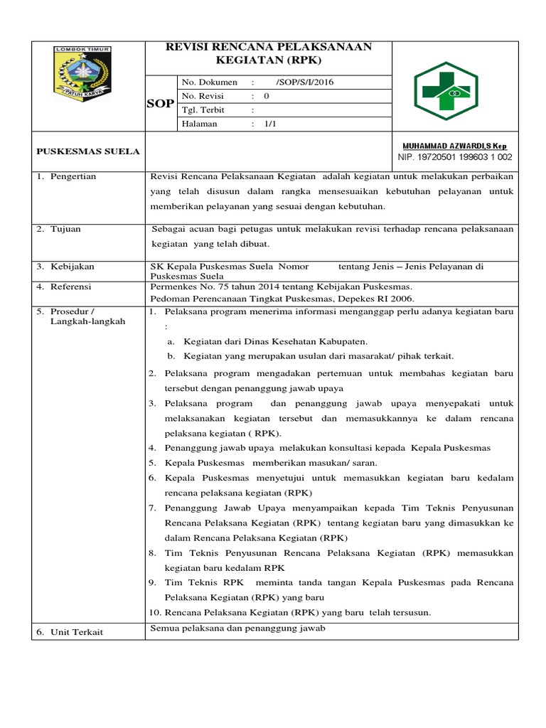 1.1.5.4 Sop Revisi Perencanaan Operasional | PDF