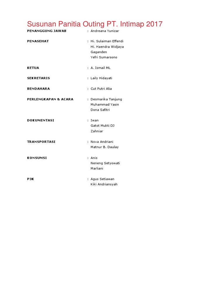 Contoh Susunan Panitia Outing | PDF