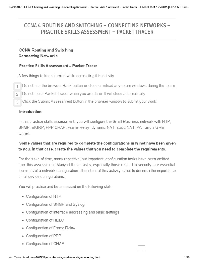 CCNA 4 Routing and Switching - Connecting Networks - Practice Skills Assessment - Packet Tracer ...