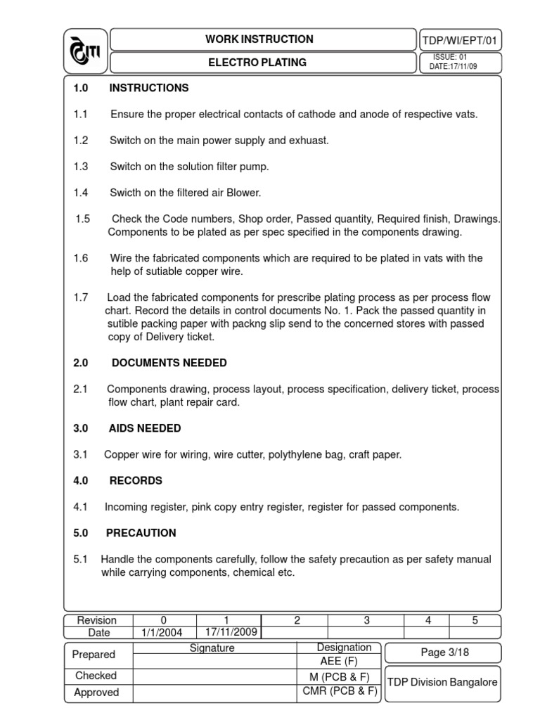 Electroplating Work Instruction | PDF