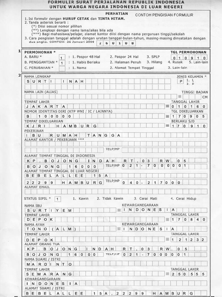 Contoh Pengisian Paspor | PDF