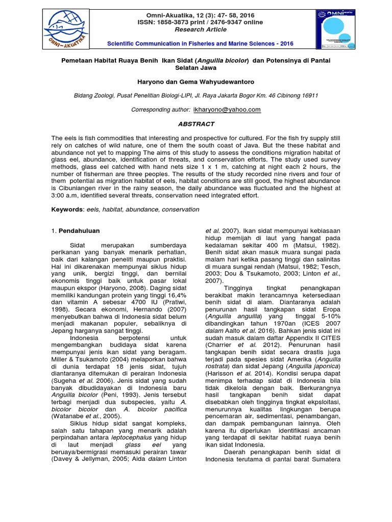 Pemetaan Habitat Ruaya Benih Ikan Sidat Anguilla Di Pantai Selatan Jawa | PDF | Science ...