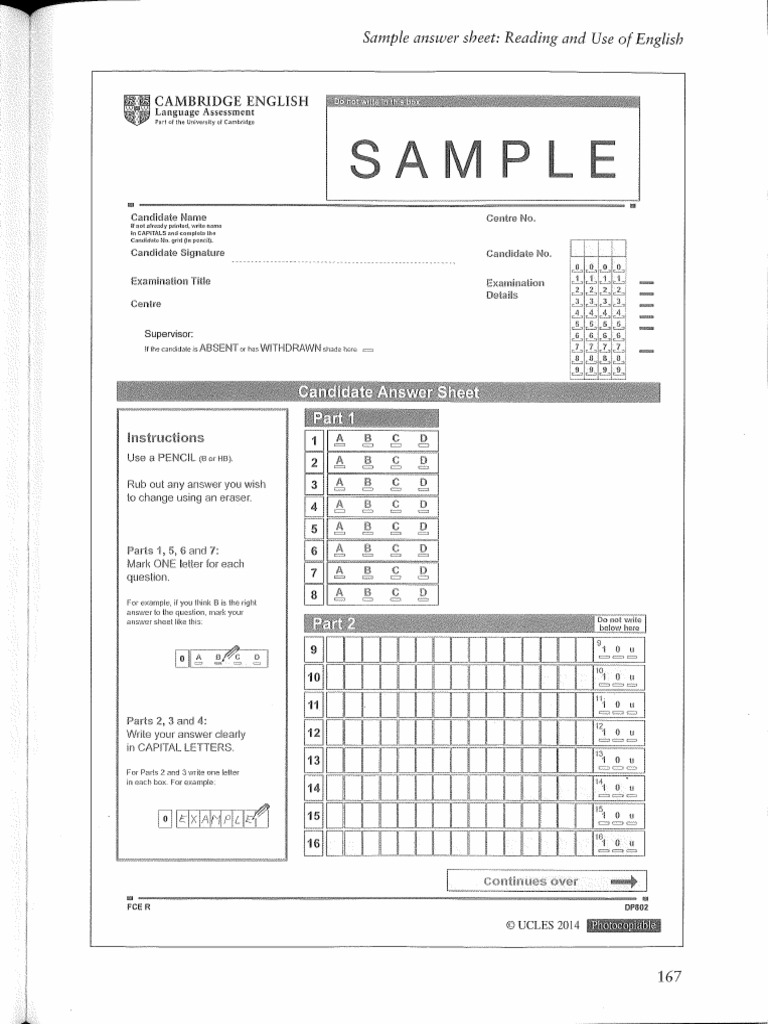 Fce Answer Sheets | PDF
