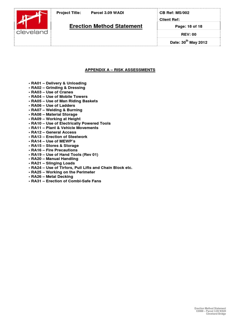 11 - Method Statements For Erection of Steel PDF | PDF